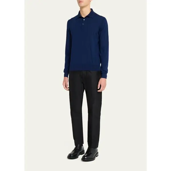 Fioroni Merino Wool Knit Long-sleeve Polo Shirt