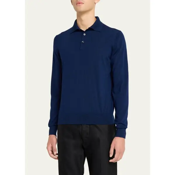 Fioroni Merino Wool Knit Long-sleeve Polo Shirt
