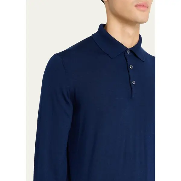 Fioroni Merino Wool Knit Long-sleeve Polo Shirt