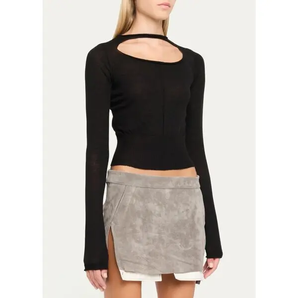 Rick Owens Slashed Cutout Wool Crop Sweater