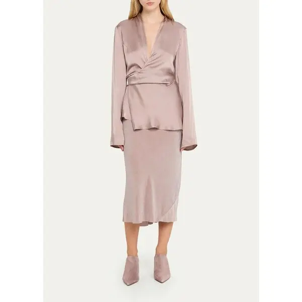 Rick Owens Laura Long-sleeve Satin Wrap Top