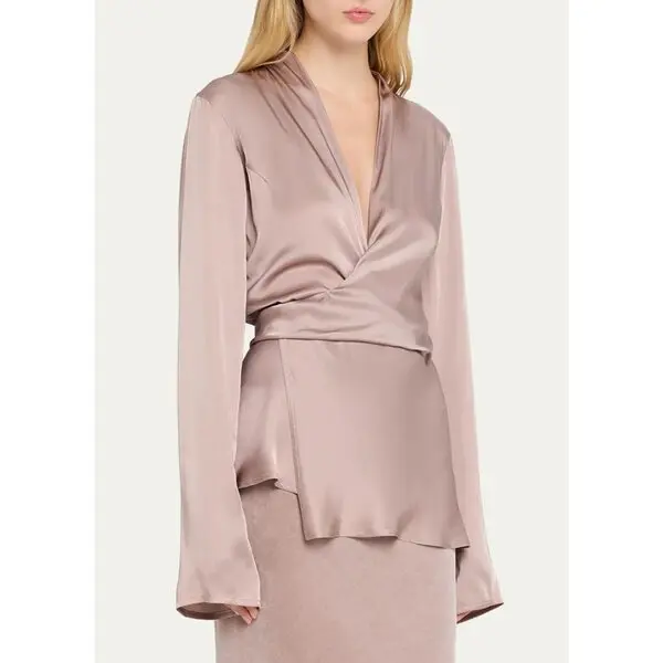 Rick Owens Laura Long-sleeve Satin Wrap Top