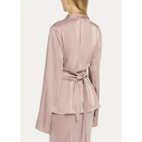 Rick Owens Laura Long-sleeve Satin Wrap Top