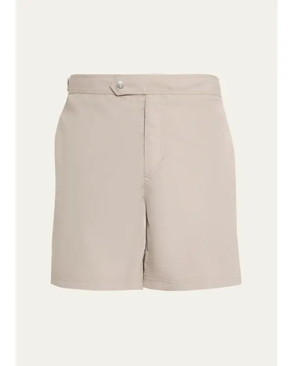 Brunello Cucinelli Tabbed-waistband Nylon Swim Shorts With Piping - Cold