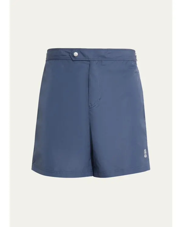 Brunello Cucinelli Tabbed-waistband Nylon Swim Shorts With Piping - Deni