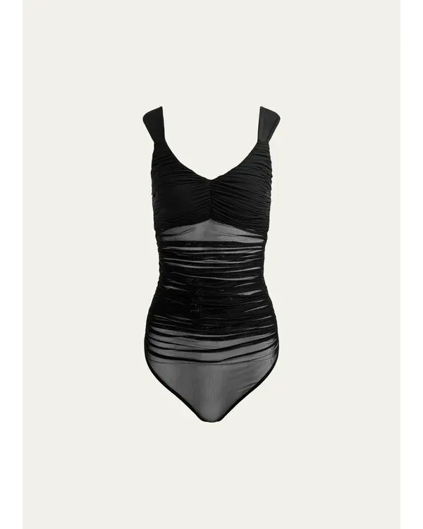 Alice + Olivia Renee Sheer Mesh Bodysuit - Black