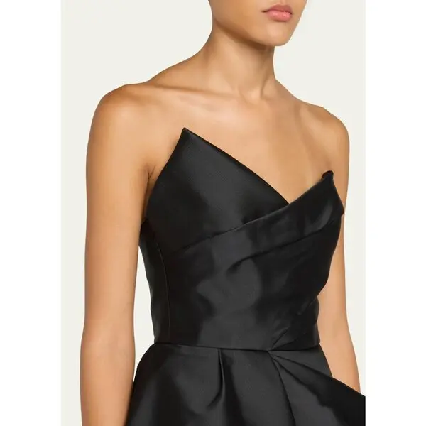 Monique Lhuillier Strapless Pleated Mikado Silk Mini Dress