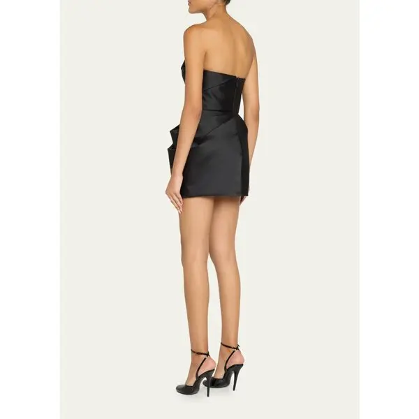 Monique Lhuillier Strapless Pleated Mikado Silk Mini Dress