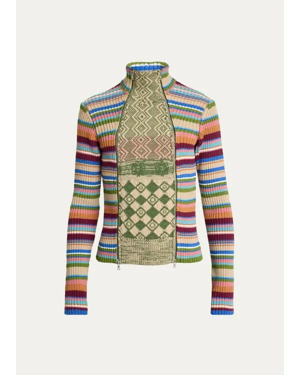Dries Van Noten Striped Wool Rib-knit Cardigan