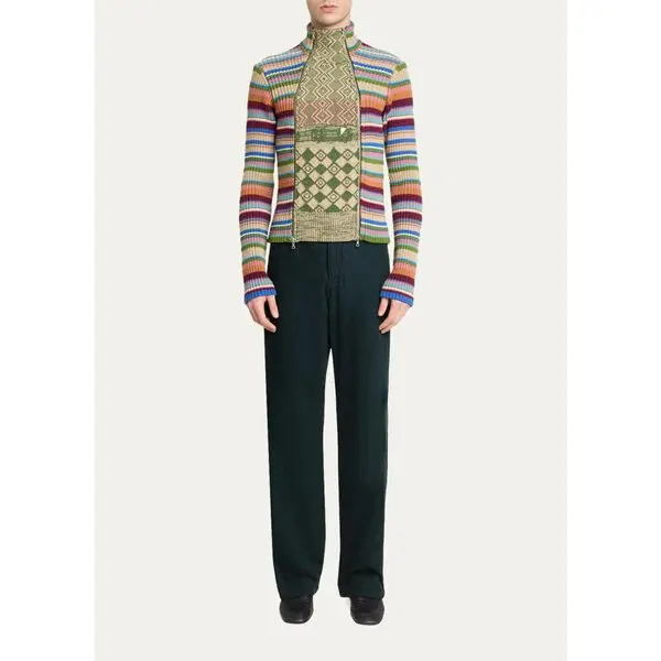 Dries Van Noten Striped Wool Rib-knit Cardigan