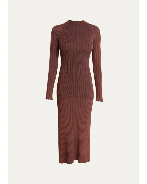 Proenza Schouler Roux Long-sleeve Silk-blend Rib Midi Dress - Copper