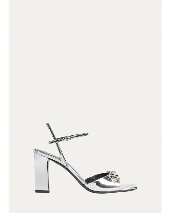 Gucci 85mm Signora Metallic Leather Ankle-strap Sandals