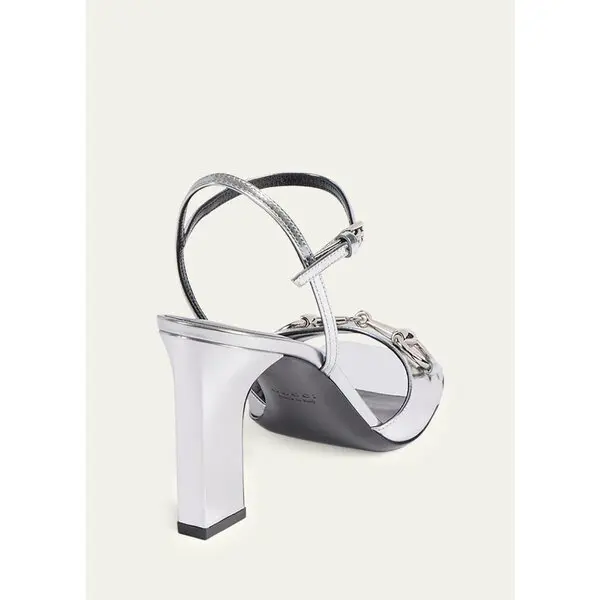 Gucci 85mm Signora Metallic Leather Ankle-strap Sandals