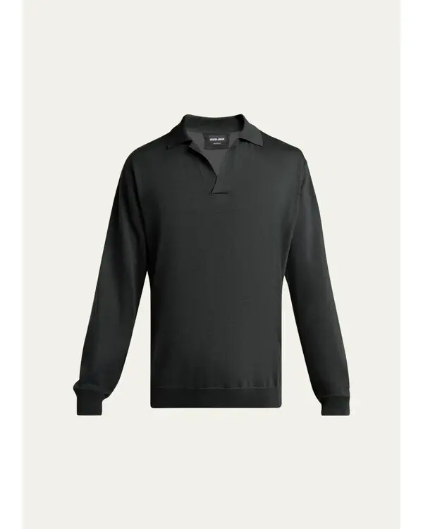 Giorgio Armani Silk And Cotton Knit Johnny Collar Polo Sweater