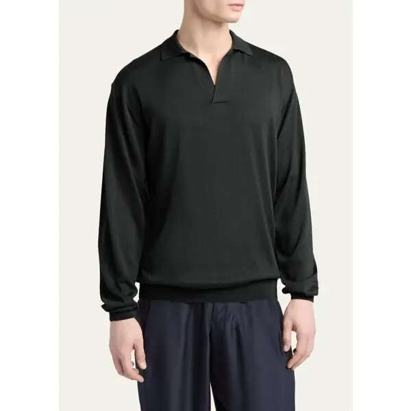 Giorgio Armani Silk And Cotton Knit Johnny Collar Polo Sweater