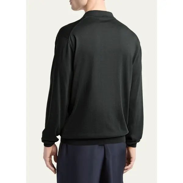 Giorgio Armani Silk And Cotton Knit Johnny Collar Polo Sweater