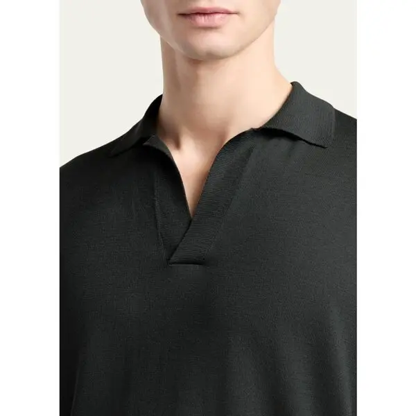 Giorgio Armani Silk And Cotton Knit Johnny Collar Polo Sweater