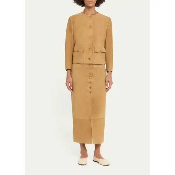 Akris Collarless Suede Single-breasted Jacket
