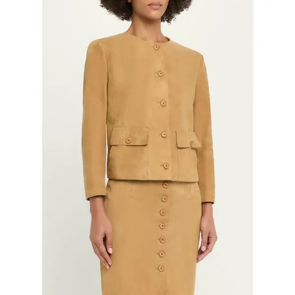 Akris Collarless Suede Single-breasted Jacket