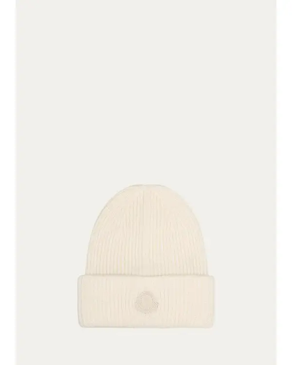 Moncler Cashmere Ribbed Leather-label Beanie Hat