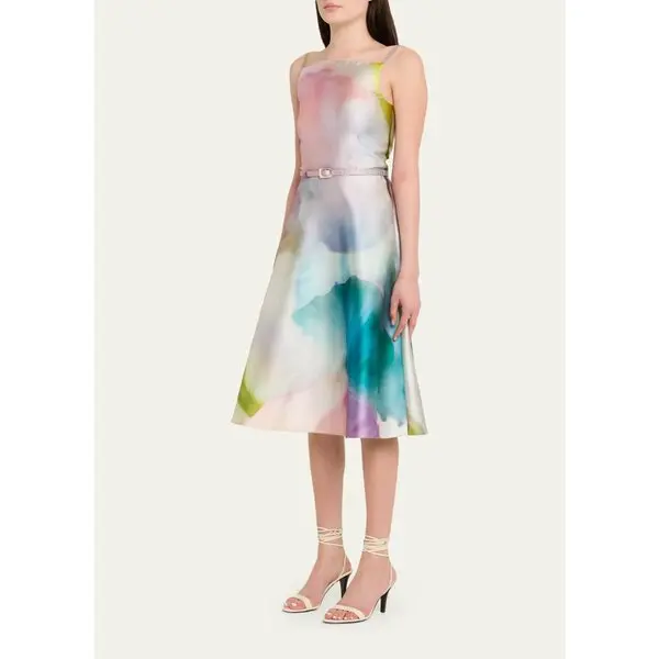 Prabal Gurung Square-neck Sleeveless Satin Belted Mini Dress