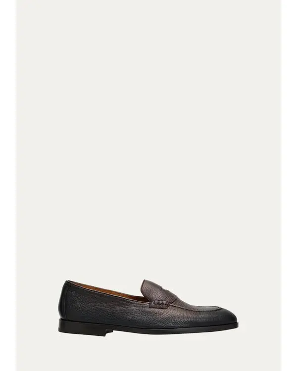DOUCAL'S Stresa Deerskin Leather Penny Loafers - Brown