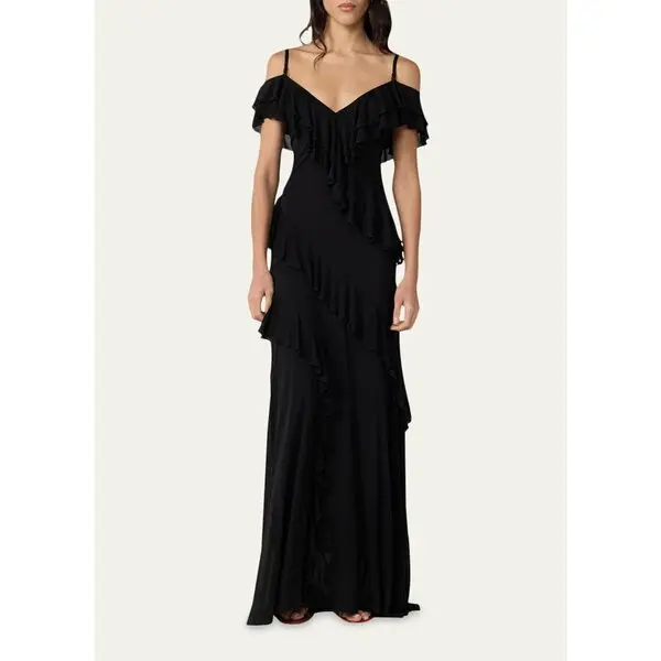 Diane Von Furstenberg Sofia Ruffle Cold-shoulder Maxi Dress