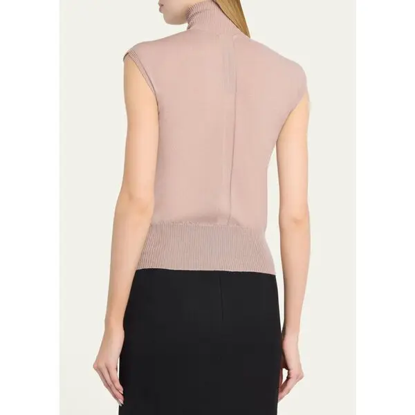 Rick Owens Turtleneck Fine Wool Knit Tank Top - Rose