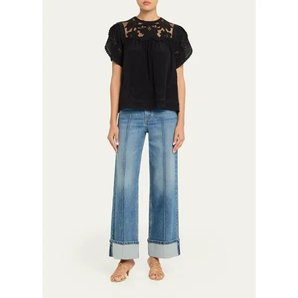 Ulla Johnson Genevieve Cuffed Wide-leg Jeans