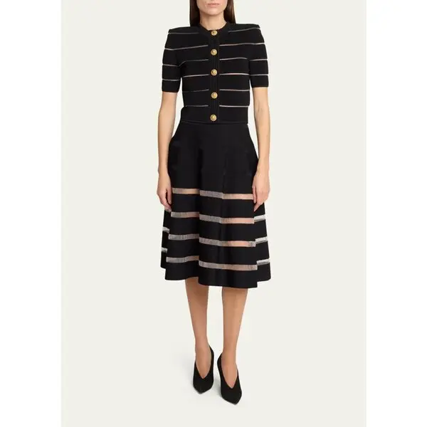 Balmain Sheer Striped Midi Skirt