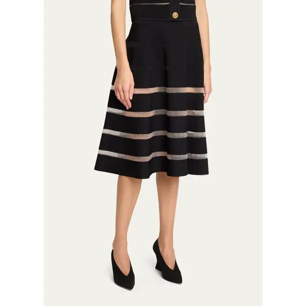Balmain Sheer Striped Midi Skirt