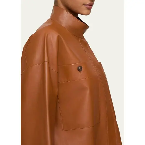 Lafayette 148 New York Oversized Cropped Leather Shirt Jacket