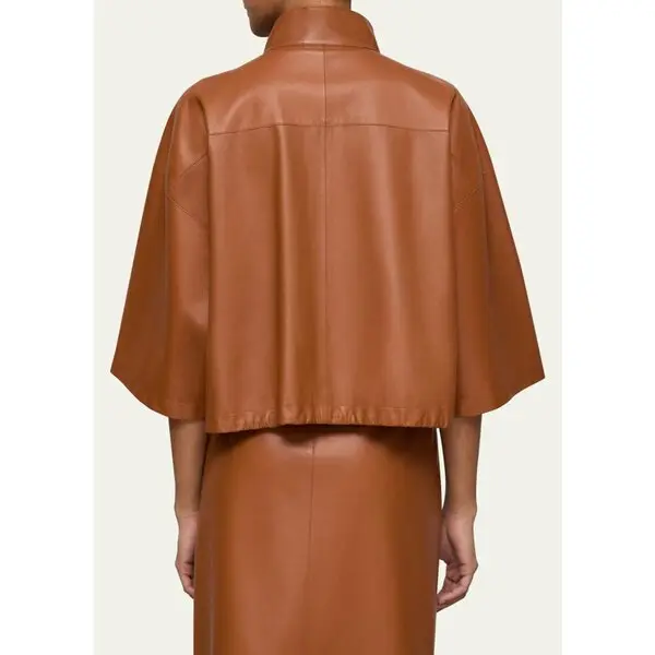 Lafayette 148 New York Oversized Cropped Leather Shirt Jacket