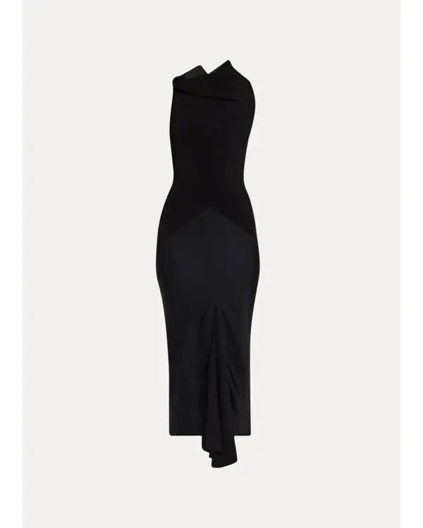Rick Owens Sliced Mixed-media Sleeveless Midi Dress - Black