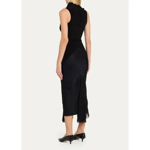 Rick Owens Sliced Mixed-media Sleeveless Midi Dress