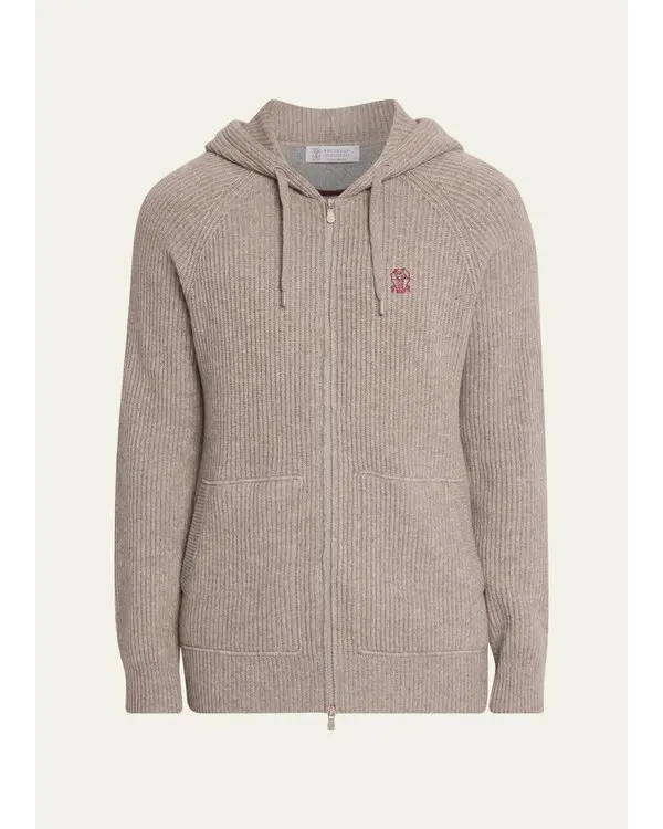 Brunello Cucinelli Cashmere Rib Full-zip Hoodie - Grey