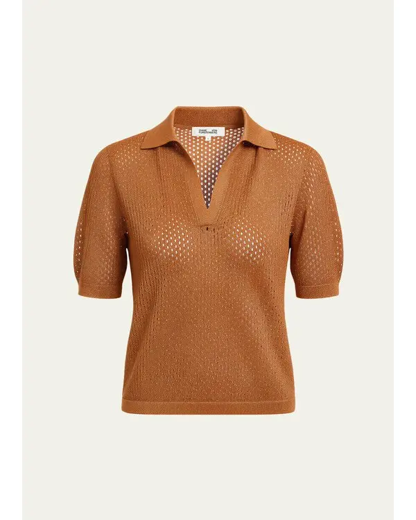 Diane Von Furstenberg Maren Shimmer Mesh Knit Sweater - Copper