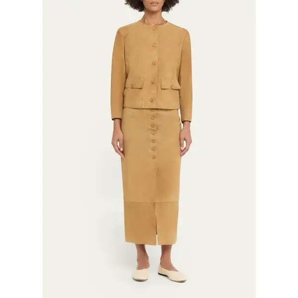 Akris Suede Button-front Midi Skirt