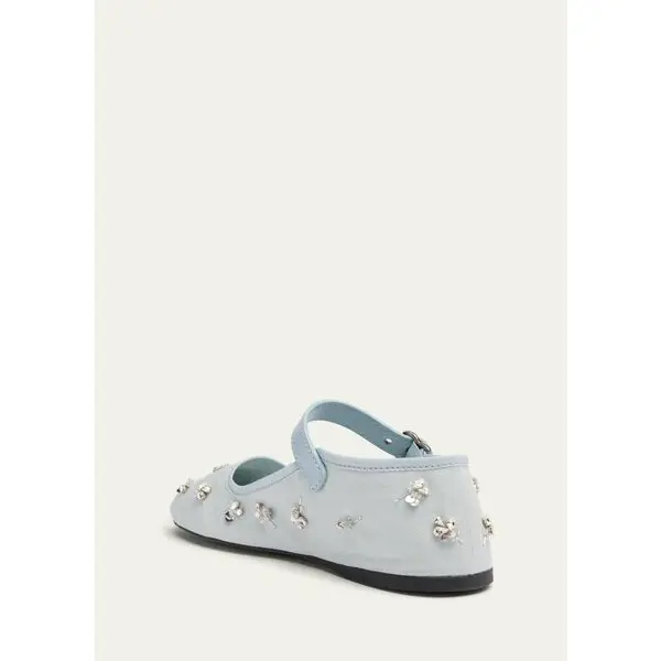 Miu Miu Embellished Canvas Mary Jane Ballerina Flats - Blue