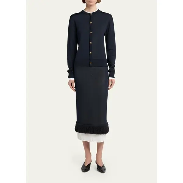 Bottega Veneta Silk Double Knit Crewneck Cardigan