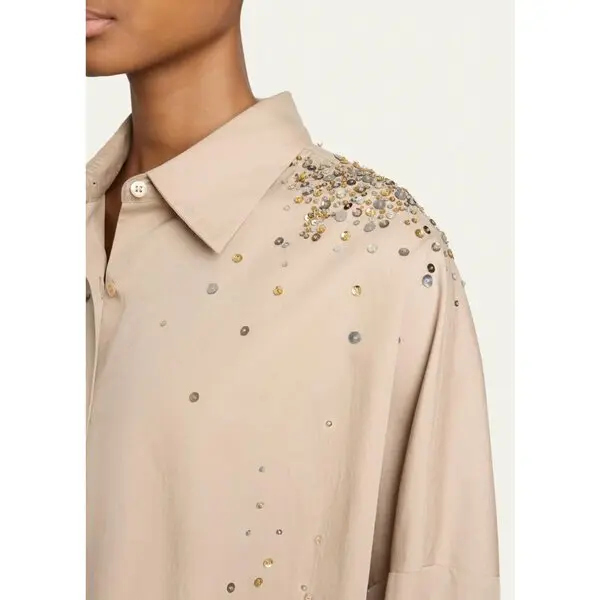 Dries Van Noten Casia Sequined Oversized Button-down Shirt - Sand
