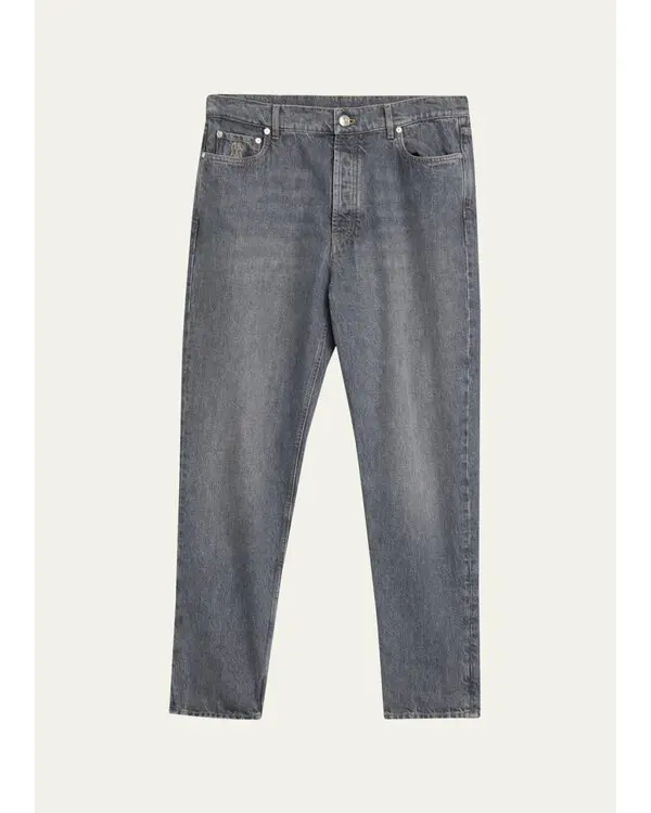 Brunello Cucinelli Rinsed Grey Denim Straight-leg Jeans