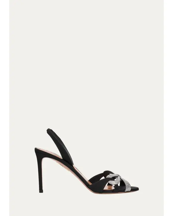 AQUAZZURA 85mm Crystal Ribbon Kiss Slingback Sandals - Black