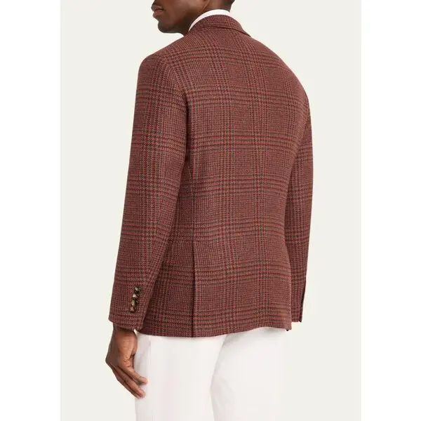 Brunello Cucinelli Cashmere Houndstooth Check Single-breasted Sport Coat - Brick