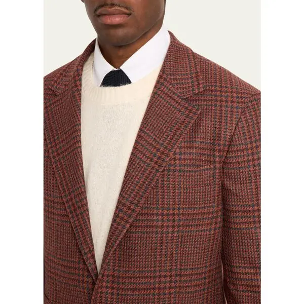 Brunello Cucinelli Cashmere Houndstooth Check Single-breasted Sport Coat - Brick