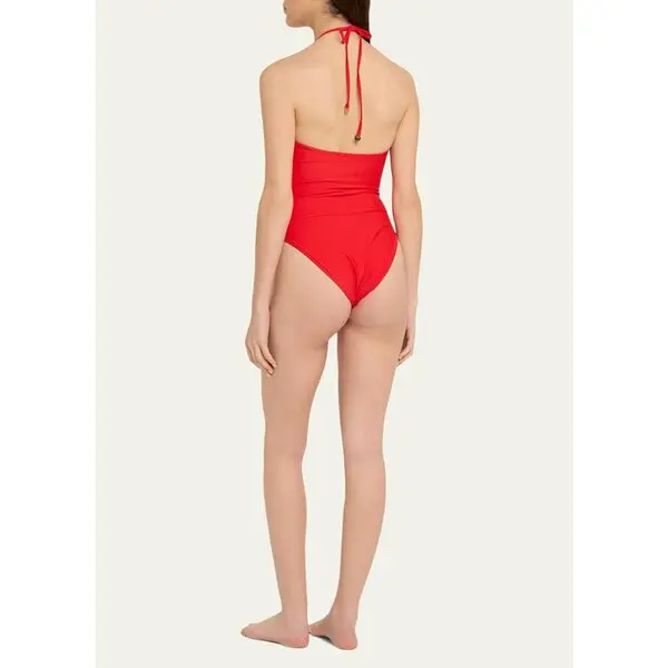 Ramy Brook Marjorie Ring Halter One-piece Swimsuit - Flame
