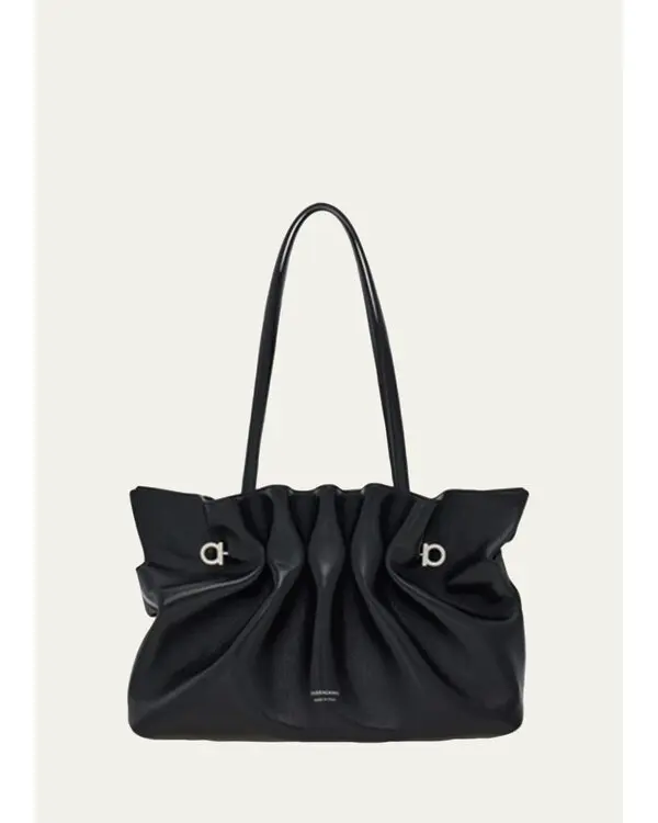 FERRAGAMO Medium Gancini Pierced Shoulder Bag - Nero