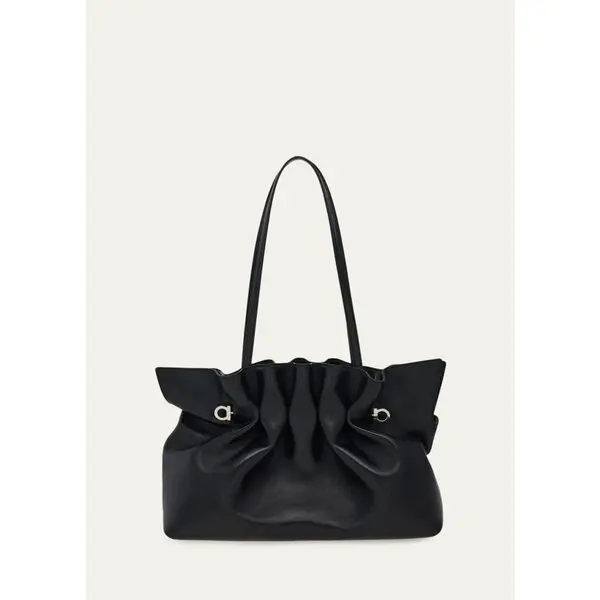 FERRAGAMO Medium Gancini Pierced Shoulder Bag - Nero
