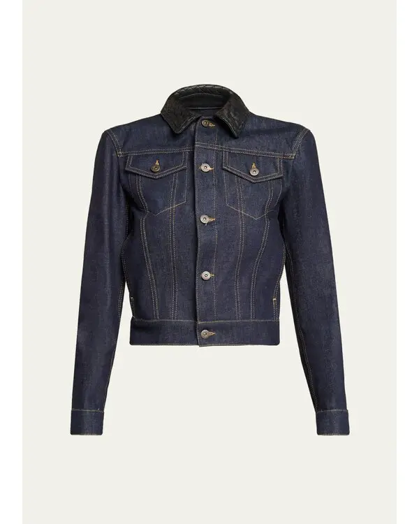 Bottega Veneta Intrecciato Collar Cotton Denim Jacket