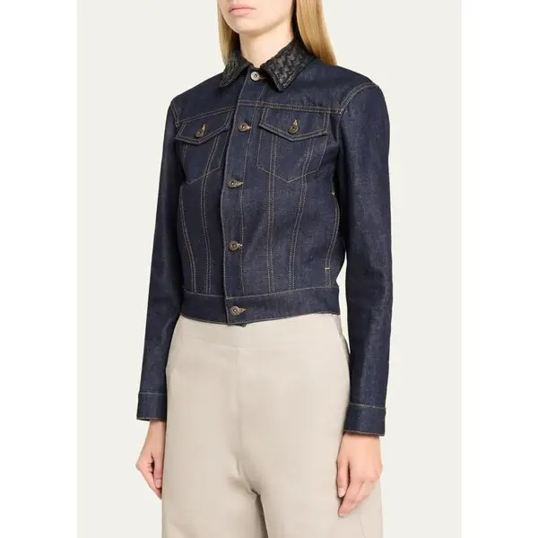 Bottega Veneta Intrecciato Collar Cotton Denim Jacket